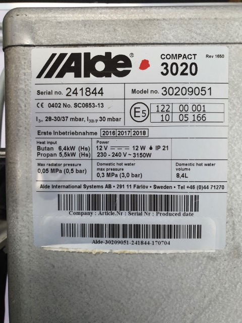 ABSH3020 Alde Compact 3020 Boiler SECOND HAND - Quality Caravans and ...