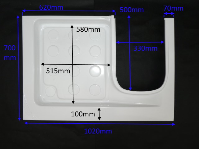 ST3 Caravan Shower Tray C200 RIGHT Hand 1020mm x 700mm x 90mm ...