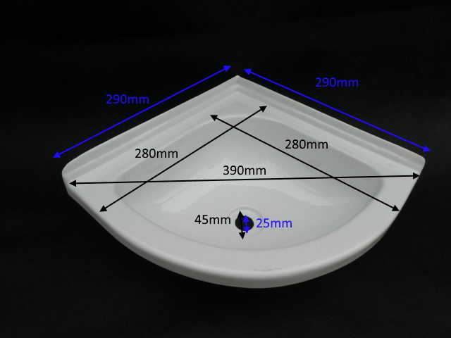 SB2W Hand Basin Corner WHITE 290mm x 290mm - Quality Caravans and Spare ...