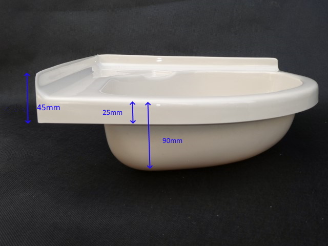 SB5 ... Hand Basin Corner IVORY Large 360mm x 360mm - Affordable Caravans